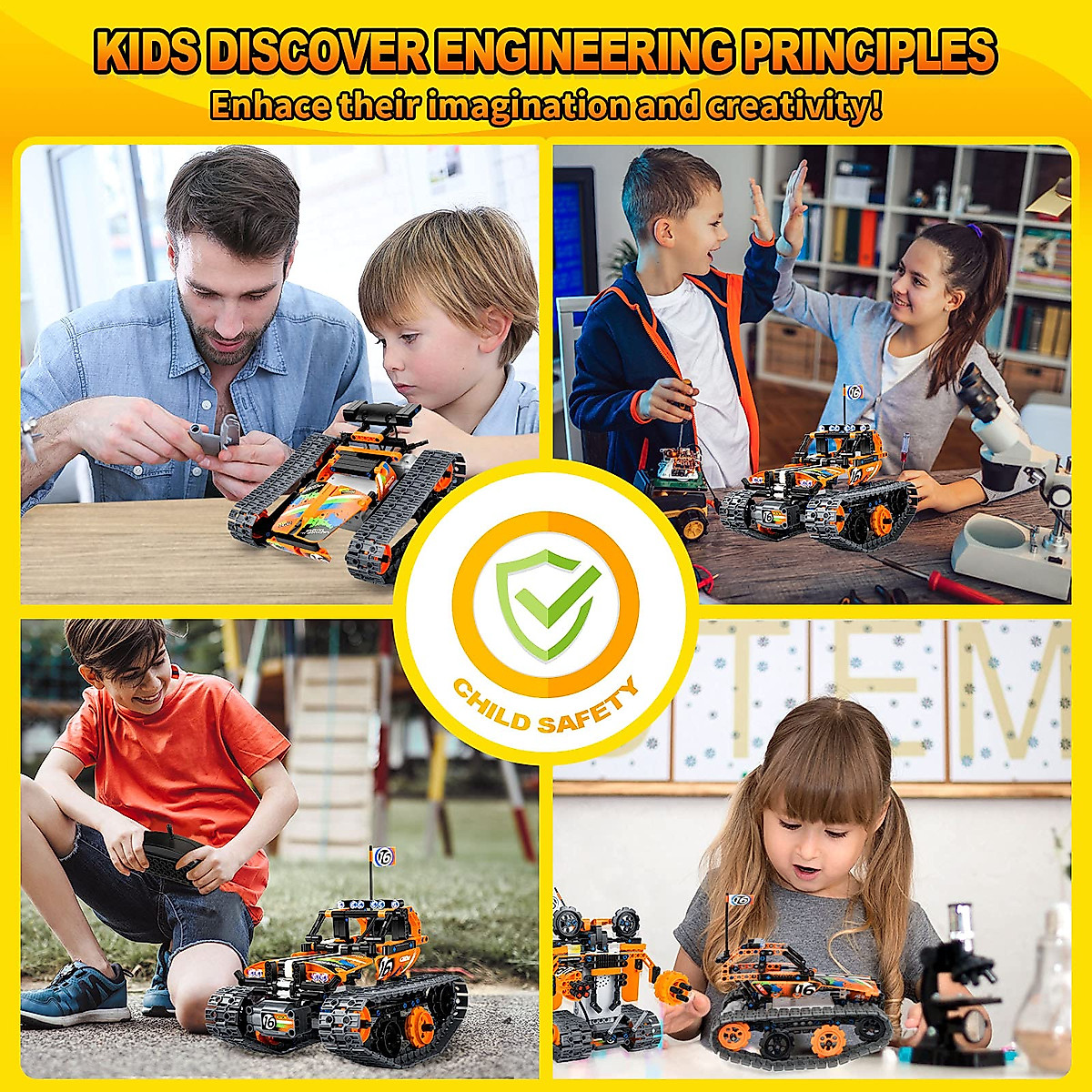 AoHu Remote Controlled STEM Building Kit for Kids Age 8-12, 3in1 Tracked RC Racer Sets Car Tank Robot Toys Gifts for Boys, Girls 9 10 11 13 14 15 Years and Up (392 Pieces)