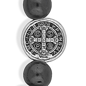 Saint Benedict Stretch Bracelet with Genuine Hematite Beads Made in Italy