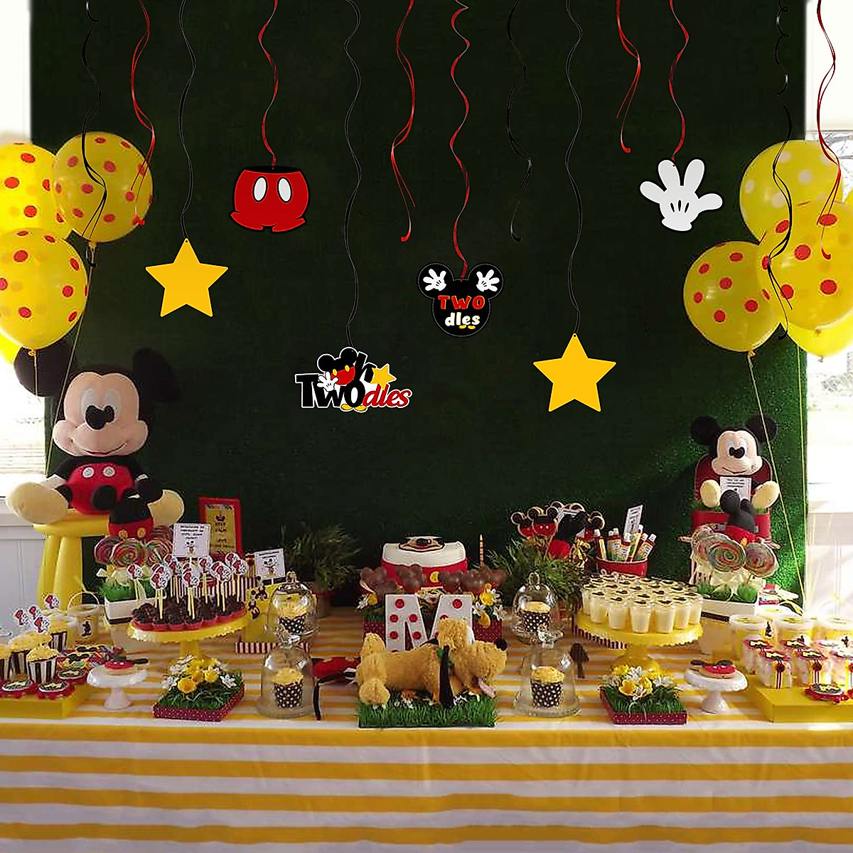 LINGTEER Mickey Oh Twodles Birthday Swirls Streamers - Cheers to Boys 2nd Birthday Kids Two Years Old Mouse Bday Party Hanging Decorations.