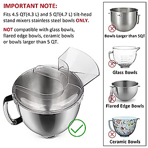 FIRJOY Pouring Shield for KitchenAid 4.5 and 5 Quart Stainless Steel Bowls ONLY - Secure Fit Splash Guard Accessory for KitchenAid Tilt-Head Stand Mixers (Clear)