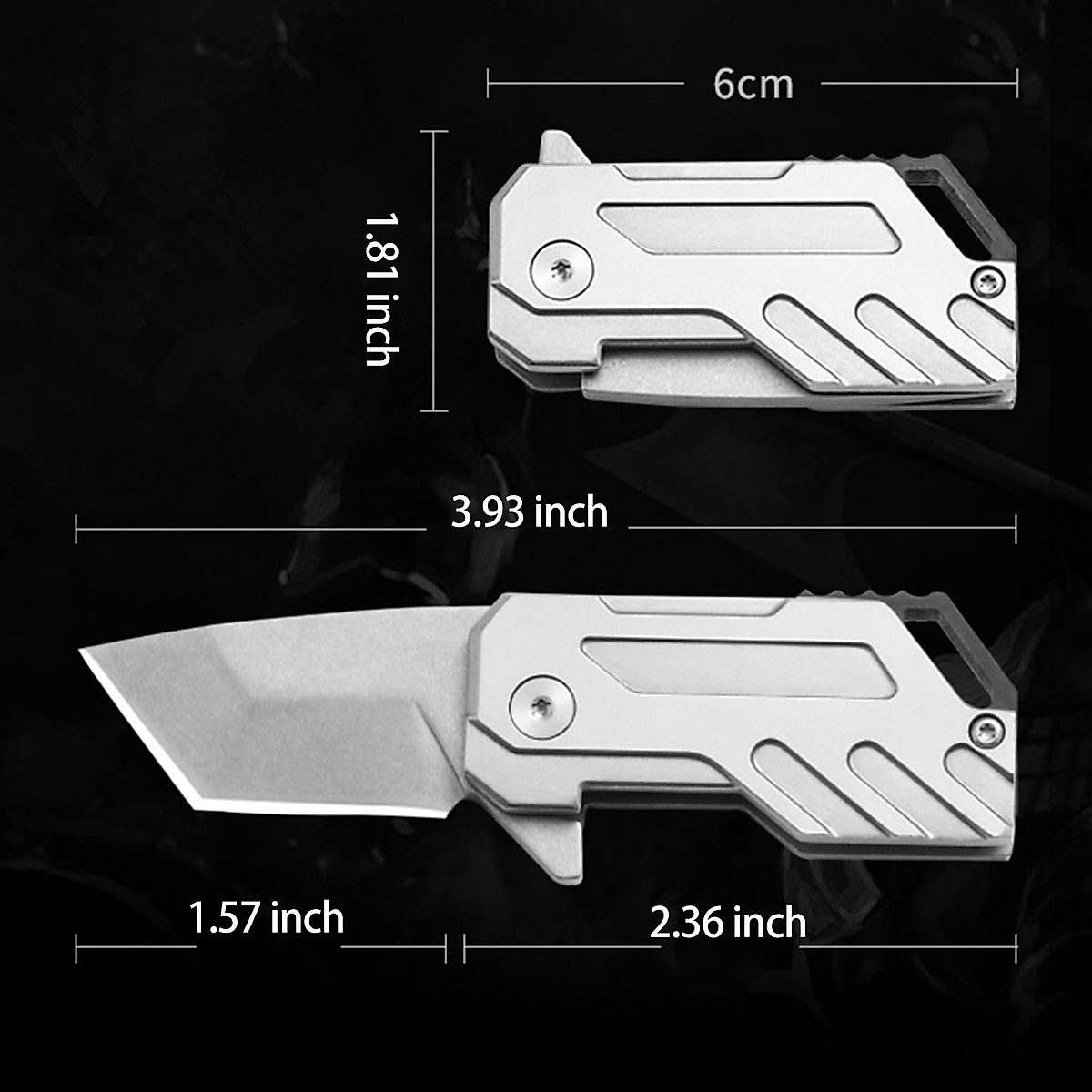 ESaure Mini Flipper Pocket Knife (TK22), 1.57 Inch D2 Stainless Steel Blade with Stone Washed Technique, Everyday Utility Knife with G10 Lanyard Hole, 3.24 oz, Silver.