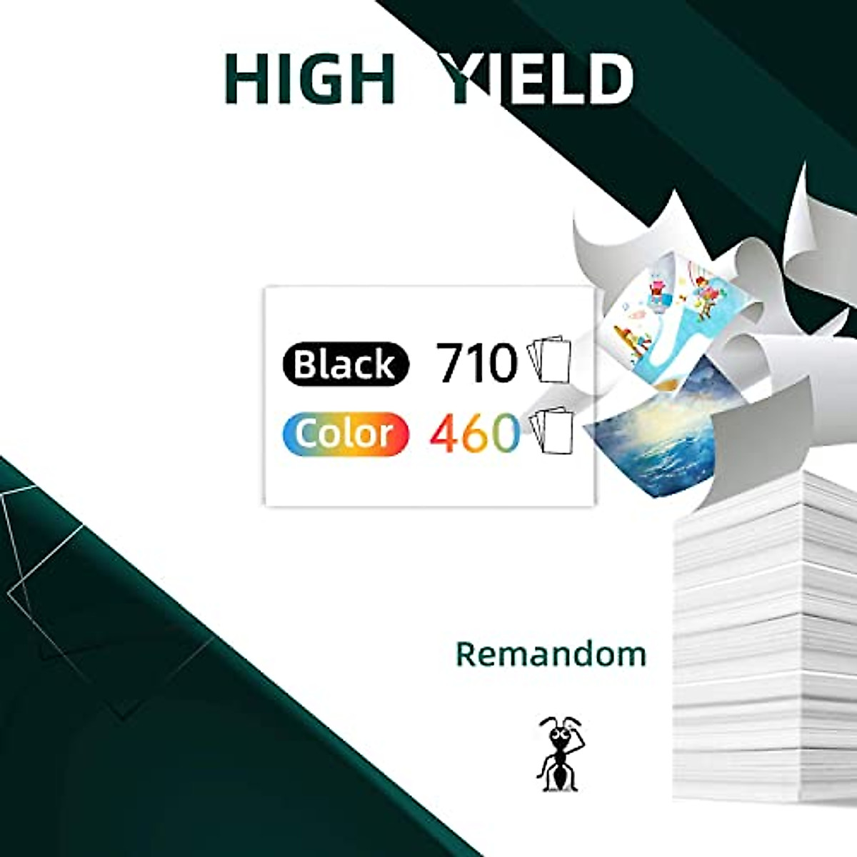 Remandom 62XL Ink Cartridge Black and Color Replacement for HP Ink 62XL Cartridges for Envy 5540 5560 5640 5660 7640 7645 HP OfficeJet 250 200 5740 5745 8040 Printer (1 Black 1 Tri-Color)