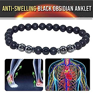 ZHUANMONI Anti-Swelling Black Obsidian Anklet, 4Pcs Magnetic Therapy Ankle Bracelet, Obsidian Beaded Bracelet For Men/Women Gifts