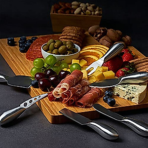 Cheese Knife Set, Cream Parmesan Cheese Knives Spreader Fork, Charcuterie Board Accessories, Complete Stainless Steel, 6-pack
