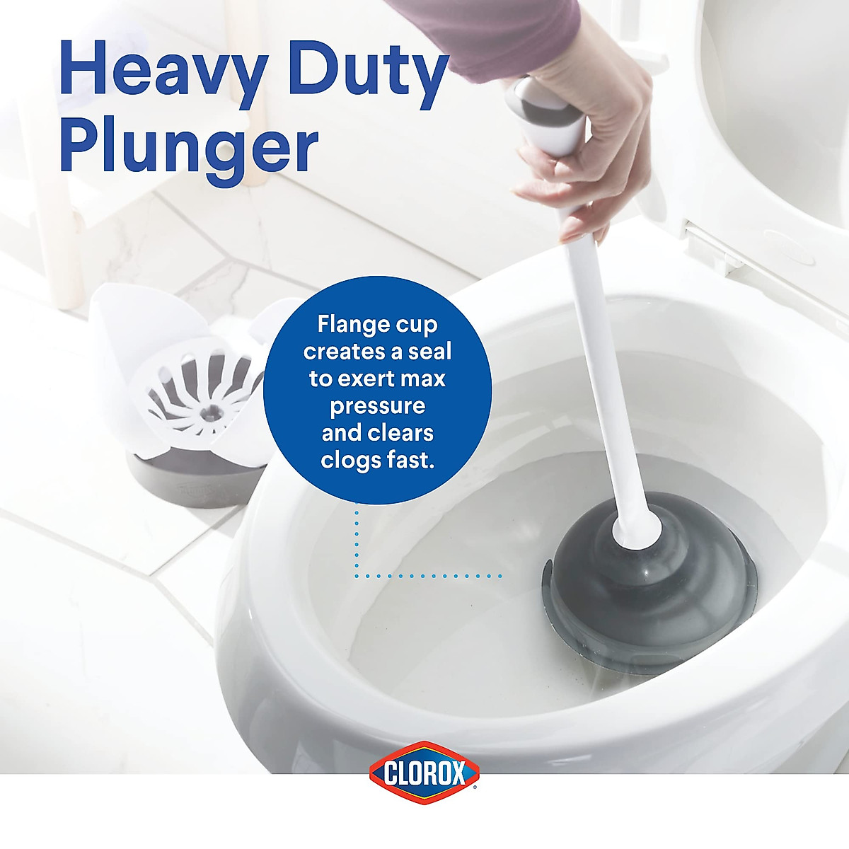 Clorox Toilet Plunger and Hideaway Caddy Bathroom Combo, White/Grey