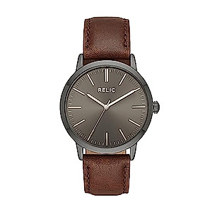 Relic by Fossil Men's Jeffery Three-Hand Dark Brown Leather Band Watch (Model: ZR77300)