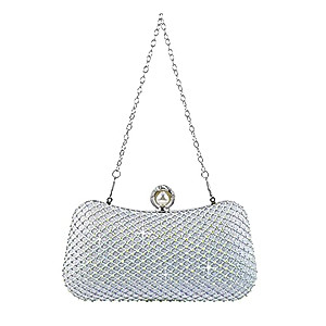 Bellawish Women Clutch Crystal Evening Handbags Pearl Clutch Formal Rhinestone Purse Wedding Prom Party Bridal Bag for Women(silver)