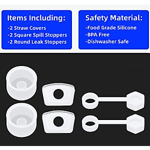 Silicone Spill Proof Stopper for Stanleys Cup 2.0 40oz/ 30oz, Including 2 Straw Cover Caps, 2 Square Spill Stopper and 2 Round Leak Stopper, Tumblers Accessories (for Stanleys Cup 2.0)