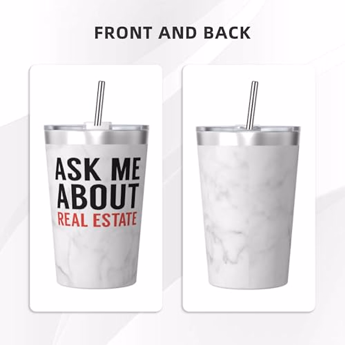 Ask Me About Real Estate Gifts for Women Men Insulated Coffee Mug 12oz Iced Coffee Tumbler Cup with Flip Lid Double Wall Vacuum Leak-Proof Thermos Mug for Travel Office School Party Camping-II