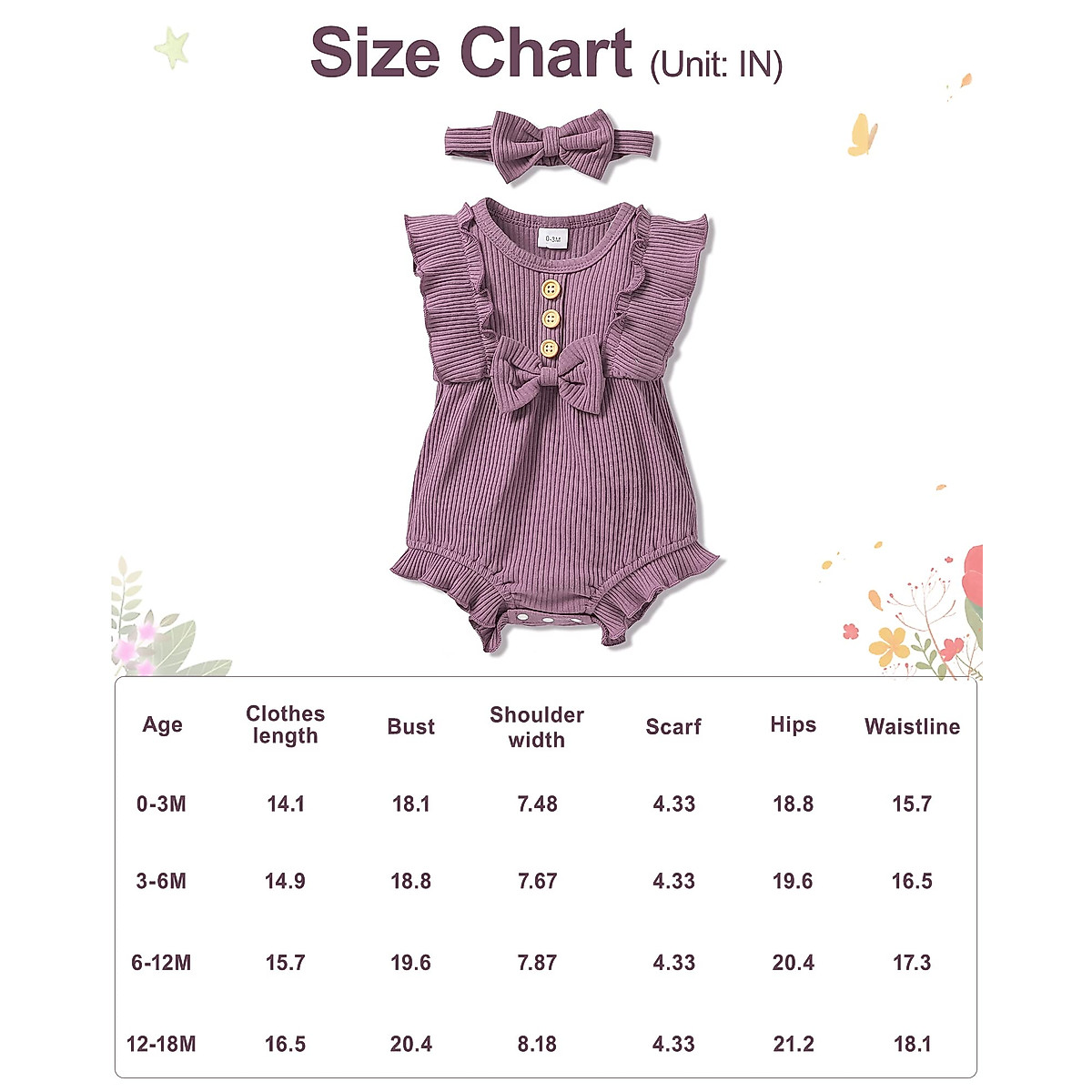 YALLET Newborn Baby Girls Clothes 0-18M Infant Girl Outfits Cute Little Girl Jumpsuit Button Solid Color Romper + Headband