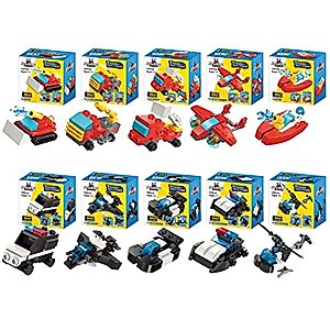 Apostrophe Games 10 SWAT and Fire Fighter Building Block Sets (312 Pieces Total) Ten Individually Boxed Toys for Party Favors, Goodie Bags, Stocking Stuffers