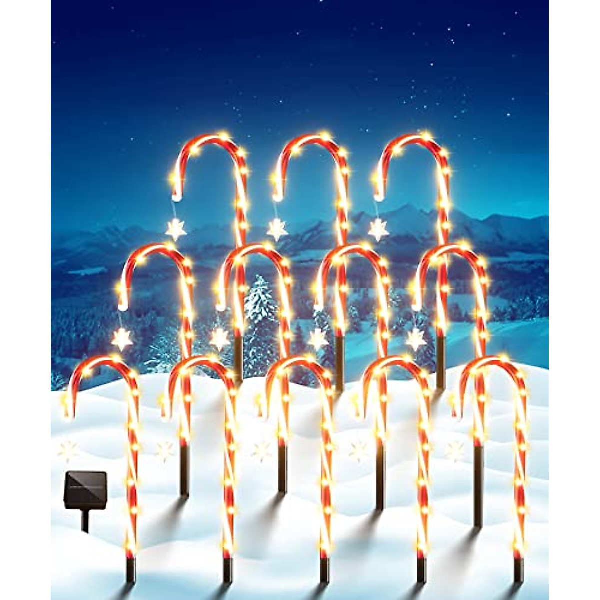 12 Pack Solar Christmas Candy Cane Lights, 21" Candy Cane Pathway Lights Outdoor Markers Christmas Decorations Lights with 8 Lighting Modes, for Xmas Holiday Party Garden Walkway Patio Garden Decor