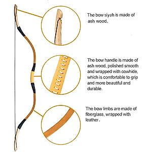 PMZ Archery Recurve Bow Set, 54" High-Performance Horse Bow for Hunting, Right Left Hand Traditional Turkish Bow for Youth Adults Beginners to Advanced Outdoor Practice & Hunting, 30lbs