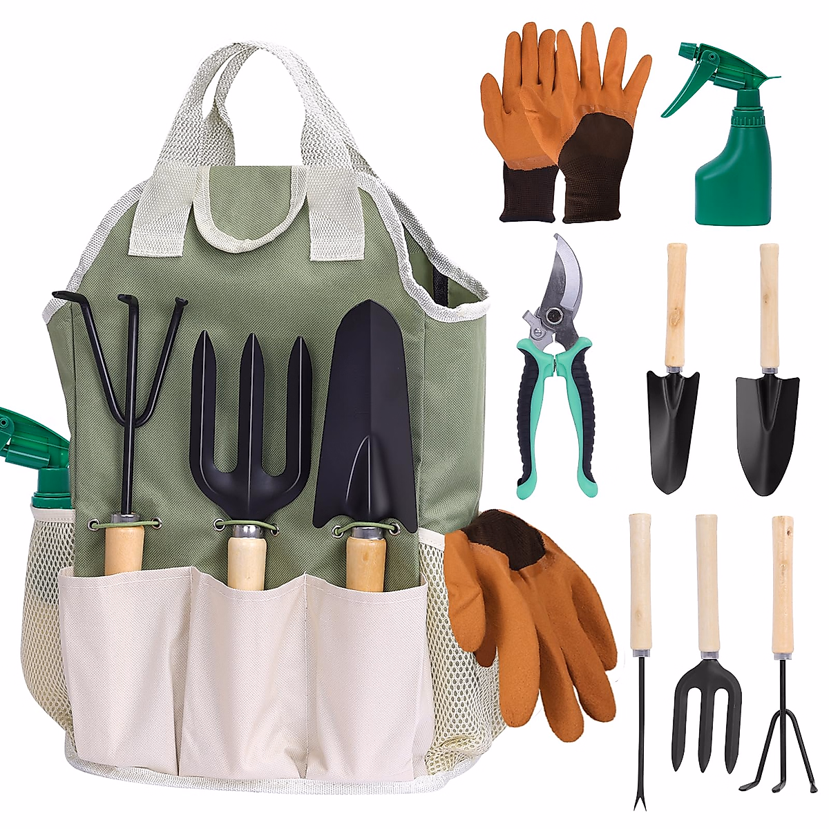 Whonline Gardening Tool Set of 10,Gardening Tools and Supplies,Garden Tool Kit with Bag Gloves, Indoors Outdoors for Women Men Gift