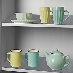 Shelf Liner Kitchen Drawer Mats, Non Adhesive EVA Material with Refrigeator Liners,Waterproof Durable Fridge Table Place Mats for Cupboard, Cabinets, Drawer Liner, Bathroom-Gray,17.5''x118.1''(2roll)