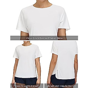 THE GYM PEOPLE Women's Short Sleeve Workout Shirts Breathable Yoga T-Shirts with Side Slits Athletic Tee Tops White