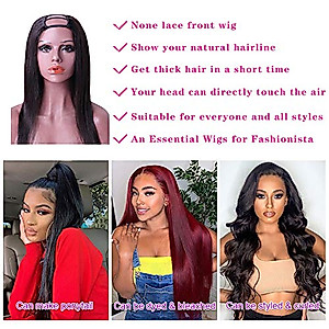 CanaryFly U Part Wigs Human Hair Wigs For Black Women Brazilian Straight Human Hair Wigs None Lace Front Wigs Glueless Natural Color U-part Wigs Hair Extension Clip(26inch, U-Part wig)