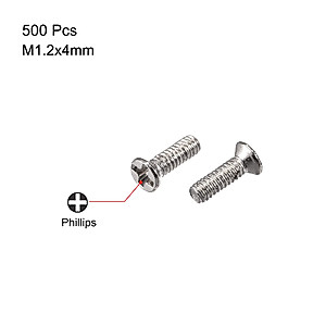 uxcell M1.2 x 4mm Phillips Screw Fastener Silver Tone for Laptop PC TV Fan Switch 500pcs