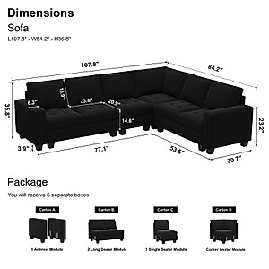 Belffin Velvet Modular L Shape Sectional Sofa Couch with Chaise Reversible Corner Convertible Sectional Sofa Couch Black