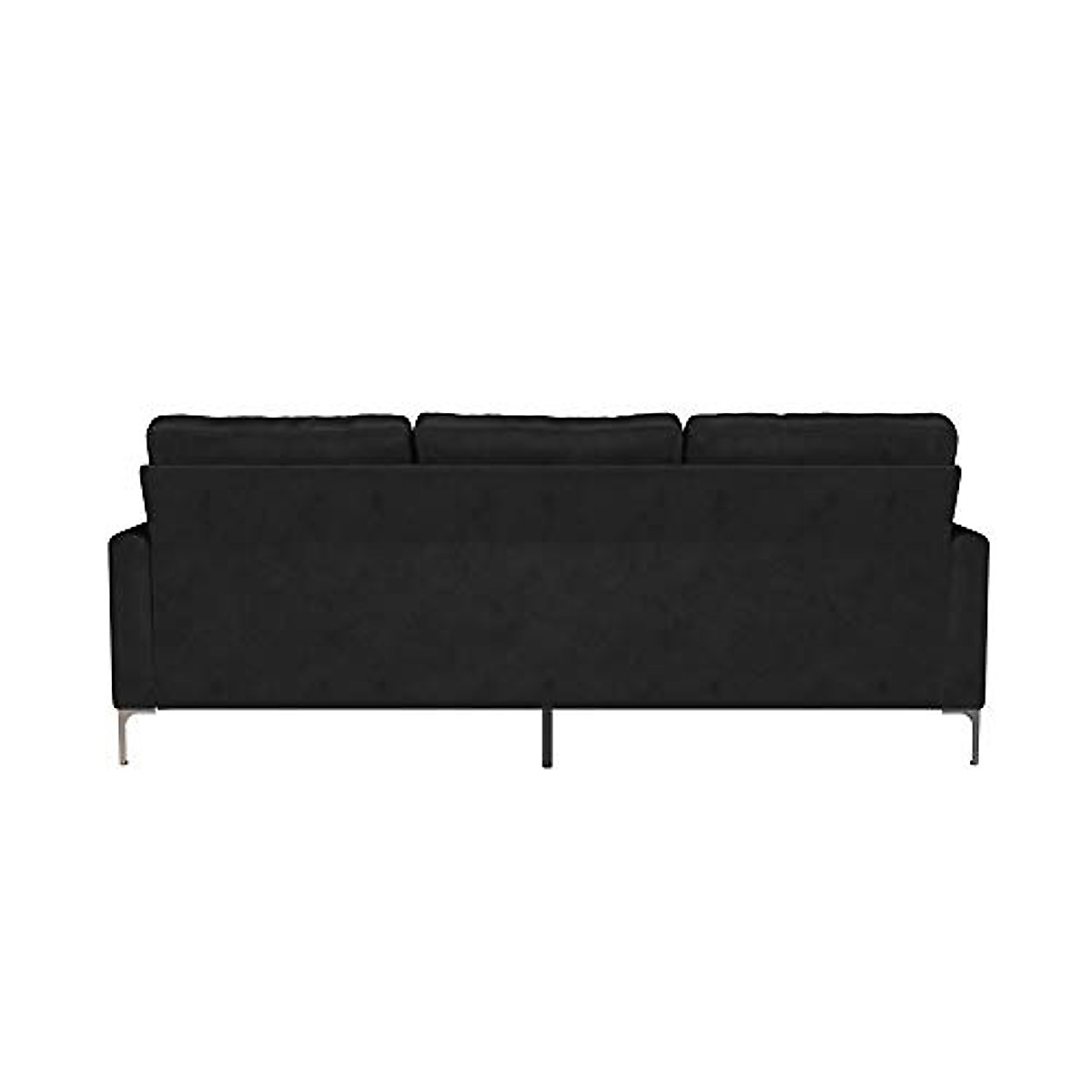 Novogratz Chapman Sectional Sofa with Chrome Legs, Black Velvet Couch