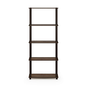 Furinno Turn-N-Tube 5-Tier Multipurpose Shelf / Display Rack / Storage Shelf / Bookshelf, Square Tubes, Walnut/Brown
