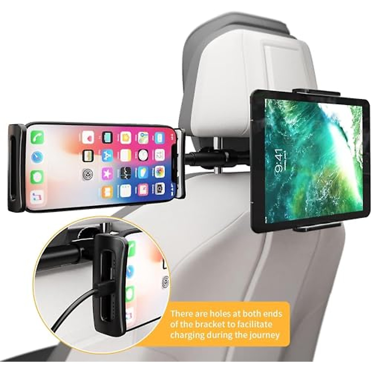 Holulo Headrest Tablet Holder with Dual Adjustable Positions,360° Rotation headrest Tablet Holder, Universal ipad Holder for car Backseat for 4" to 11" iPad/Tablet/Smartphone/Switch(2 Positions)