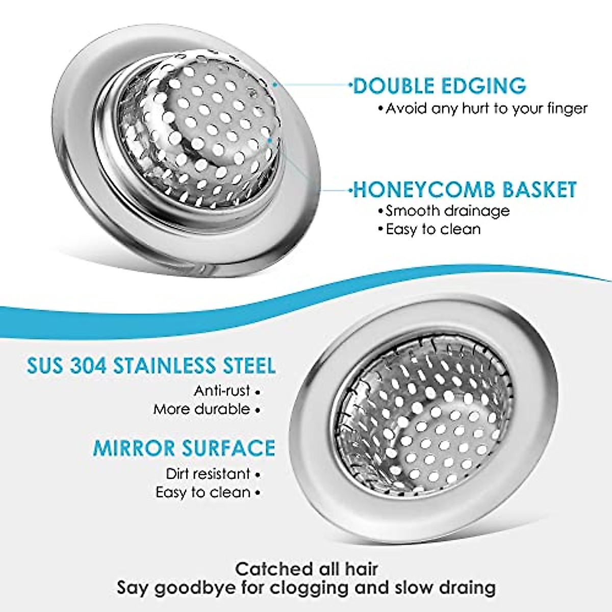 Fengbao 2PCS Mini Bathroom Drain Strainer - Stainless Steel, Small Wide Rim 2.17" Diameter