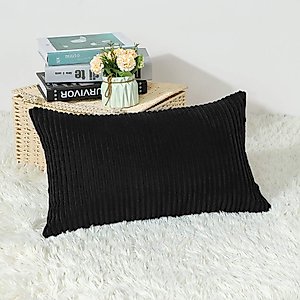 Artscope Cozy Striped Corduroy Pillow Covers Super Soft Decorative Oblong Throw Pillow Covers Case Cushion Covers for Sofa Couch Bedroom Car Decor 12 x 20 Inches, Black