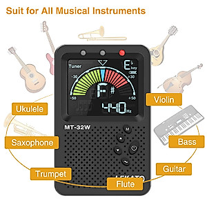 Metronome Tuner, Rechargeable 3 In 1 Digital Metronome with Vocal Count, Tone Generator Tuners for Guitar, Bass, Violin, Ukulele, Chromatic, Clarinet, Trumpet, Flute, All Instruments, Black by LEKATO