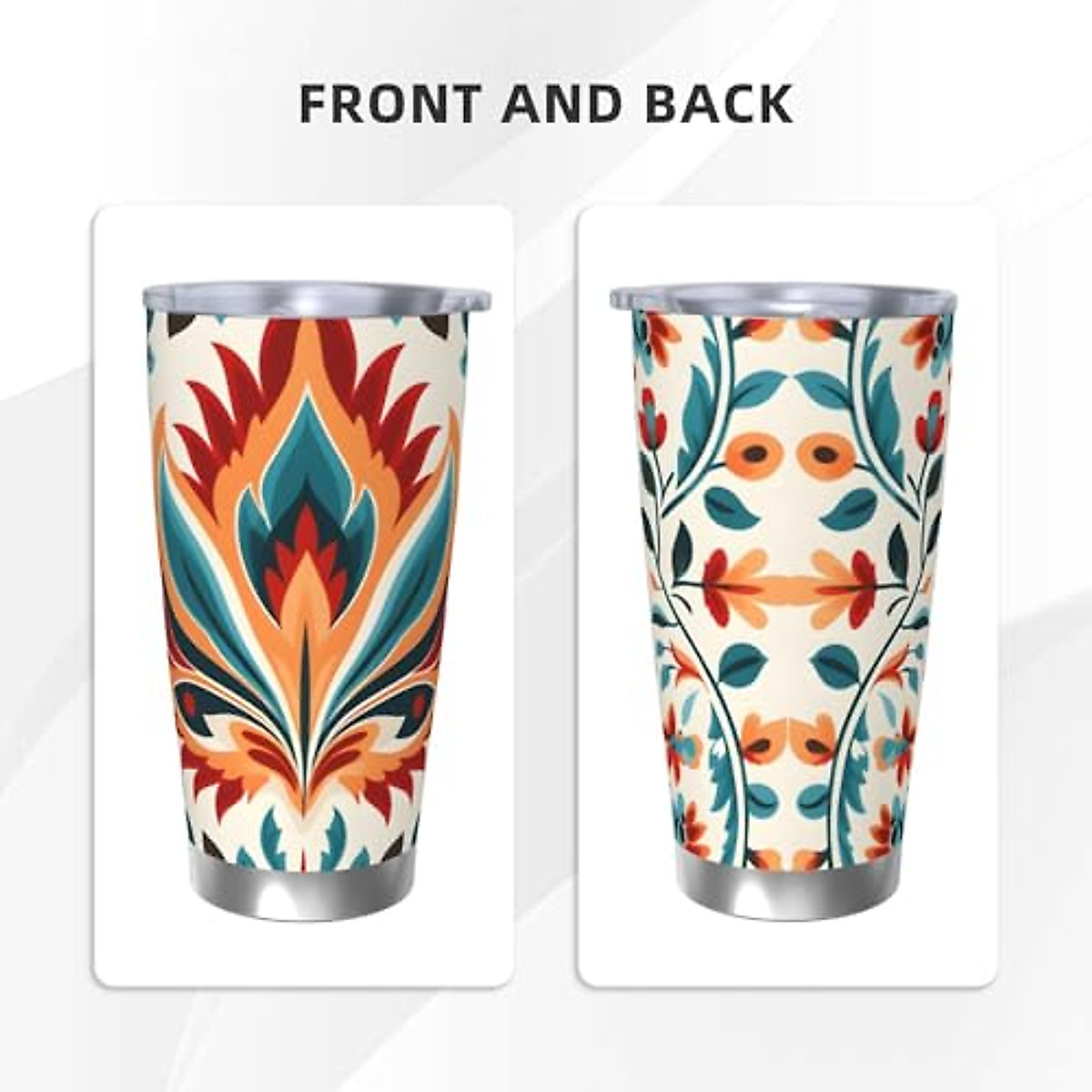 AYCZN Ethnic Mandela 20 OZ Tumbler Stainless Steel Travel Coffee Mug, Flower Floral Insulated Water Bottle with Lid and Straws Leakproof Thermal Cup