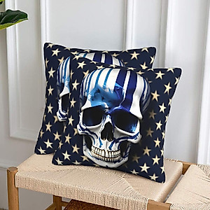 Blue Stripe Stars Skull Square Throw Pillow Covers - Set of 2 Pillow Covers Home Decor for Couch,Bed,Sofa,Bedroom,Car