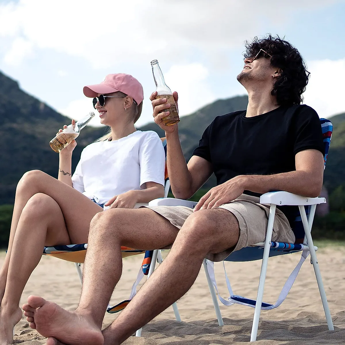 SunnyFeel 15" Tall Folding Webbed Lawn Beach Chair for Adults 2 Pack, Oversized Portable High Seat Sand Chair Heavy Duty 300 LBS, Foldable Camping Chairs for Camp/Outdoor/Picnic/Concert/Sports