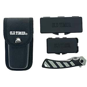 Old Timer Replaceable Blade Knife with Interchangeable 60A Scalpel Blades, Rubber Overmold Grip, Spare Blades, Thumb Assist, and Liner Lock for Hunting, Skinning, and Outdoors,Black