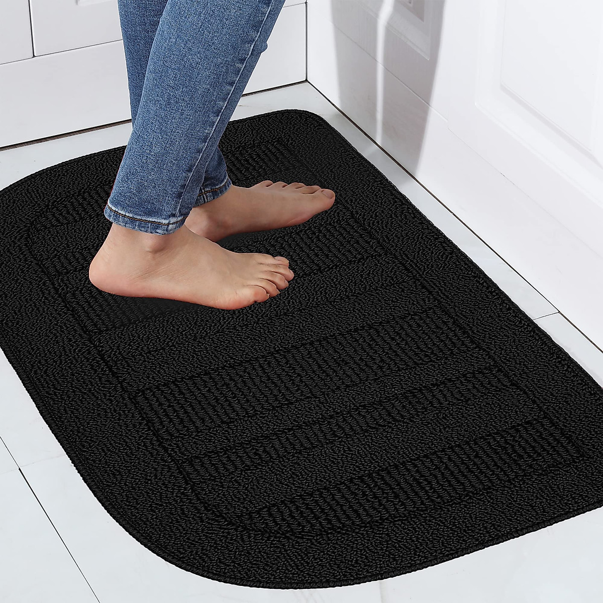 BEQHAUSE 30x18 Inch Kitchen Rug Mats, Durable Anti-Slip Absorbent Dirt-Resistant Kitchen Rug Pet Mat Machine Washable (Black)