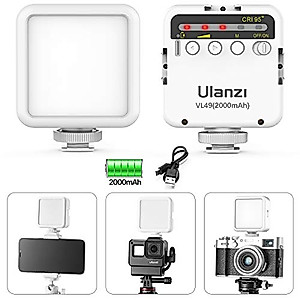 ULANZI VL49 2000mAh LED Video Light w 3 Cold Shoe, Rechargeable Soft Light Panel for DJI OSMO Mobile 3 Pocket Zhiyun Smooth 4 Sony RX100 VII Canon G7X Mark III A6400 6600 Camera GoPro 10 9 8 Vlogging