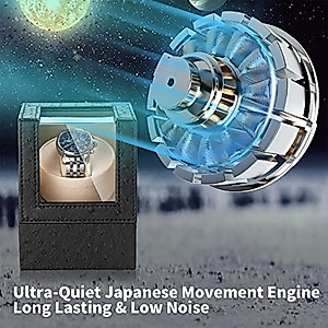 Efaithtek Automatic Single Watch Winder in Black Ostrich Pattern Leather with Japanese Quiet Motor，AC Adapter or Battery Powered