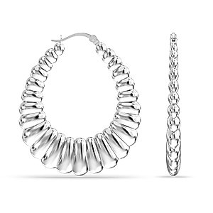 LeCalla Sterling Silver Chunky Jewelry Oval Shrimp Click-Top Hoop Earrings for Women - 48mm