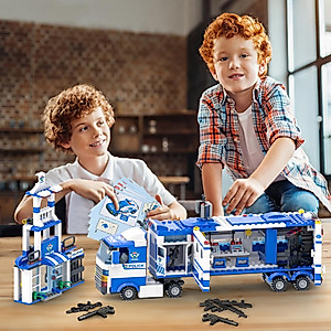 WishaLife 8 in 1 City Police Mobile Command Center Truck Toy Building Set, with Police Station Toy, Police Car Toy, Helicopter Toy, Boat Toy, Fun Police Toys Gift for Kids, Boys and Girls Ages 6 Plus