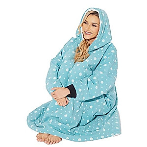 Wearable Blanket Hoodie,Super Soft Warm Oversized Blanket Sweatshirt Flannel Sherpa Blanket with Giant Pocket for Men Women Teens Friends (Blue Snowflake)