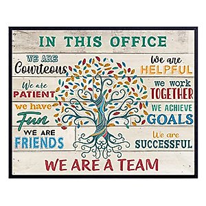 Teamwork Office Wall Art & Decor - Home Office Wall Art - Inspiration Motivational poster - In This Office We Are A Team Saying - Motivational Gift for Boss Manager - Positive Inspirational Quote 8x10