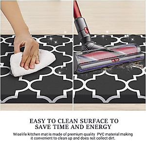 WISELIFE Anti-Fatigue Cushioned Kitchen Mat / Rug ,17.3"x 28",Non Slip Heavy Duty PVC Ergonomic Waterproof Comfort Rugs for Floor Home, Office, Sink, Laundry,Black