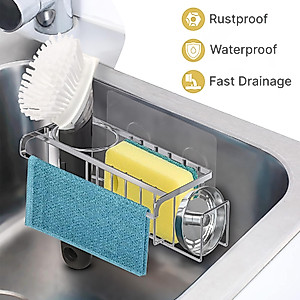 KESOL 4-in-1 Kitchen Sink Caddy with Adhesive Sponge Holder for Kitchen Sink + Dish Cloth Hanger + Dish Brush Holder, 304 Stainless Steel Rust Proof, Water Proof, No Drilling Kitchen Sink Accessories