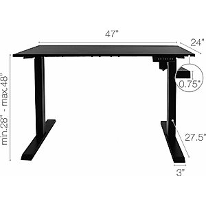 TechOrbits Electric Standing Desk Tabletop - 47 Inch Motorized Workstation Two Leg Frame Stand Up Desk with Memory Settings and Telescopic Sit-Stand Height Adjustment Black
