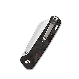 QSP Penguin Pocket Knife,D2 blade,Various Handle Option (2 tone satin finish blade, shredded CF (red) overlay black G10)