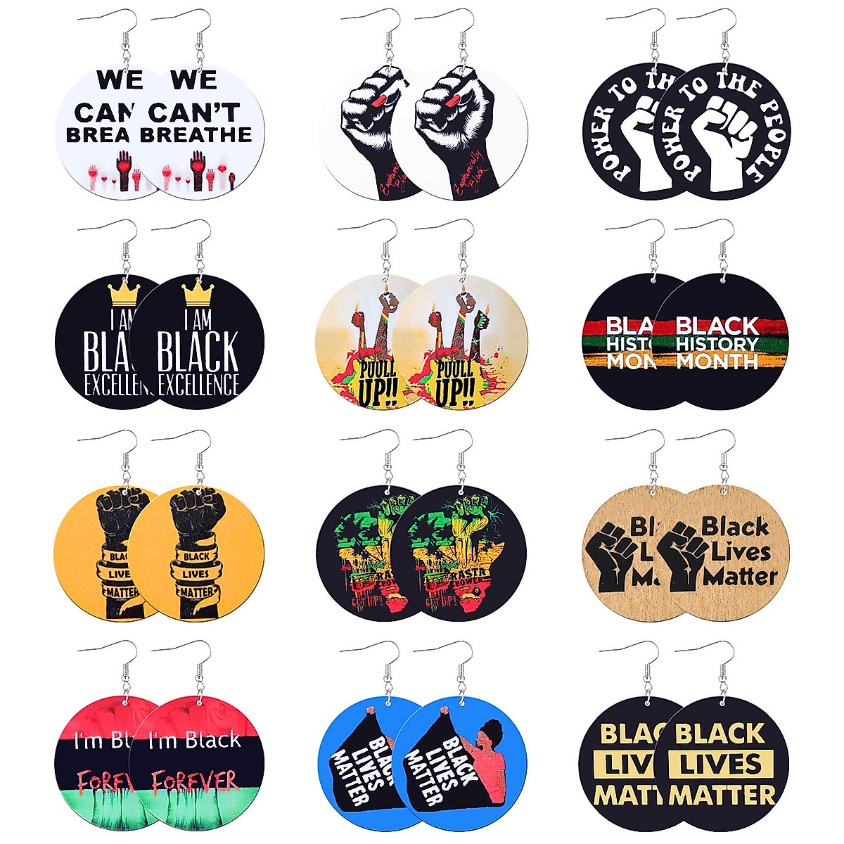 Honsny African Wooden Earrings for Women Round Wooden Painted Ethnic Earrings Drop Dangle Earrings Set