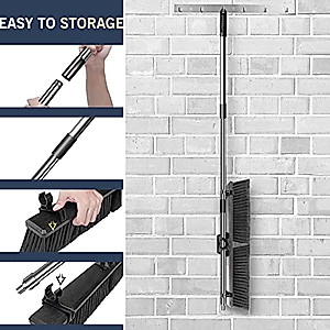 HEVOL Push Broom, 24" Wide Floor Scrub Brush with Stiff Bristles and 57” Long Stainless Steel Handle, Garage Heavy Duty Broom Outdoor Push Broom for Bathroom Kitchen Yard Patio Deck, Black