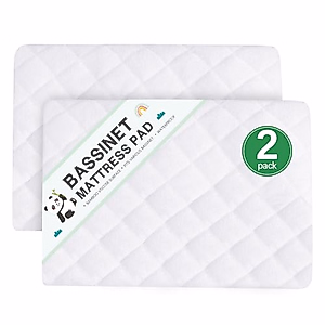 Waterproof Cradle Bassinet Mattress Protector, Fit for 36" × 18" Standard Cradle Bassinet Mattress, Ultra Soft Breathable, Viscose Made from Bamboo Surface, 2 Pack, Washer & Dryer