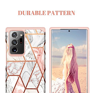 Fingic Galaxy Note 20 Ultra Case, Samsung Note 20 Ultra Case Rose Gold Marble Design Shiny Glitter Bumper Hybrid Hard PC Soft Rubber Silicone Cover Anti-Scratch Shockproof Protective Case 6.9" 2020