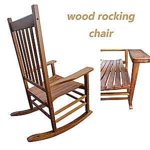 Porch Rocking Chair Outdoor and Indoor Use, Solid Eucalyptus Wood Rocker with Natural Finish, Front Porch Chairs for Patio Deck Garden Balcony, Backyard, Living Room, Adult Wooden Rocking (Brown)