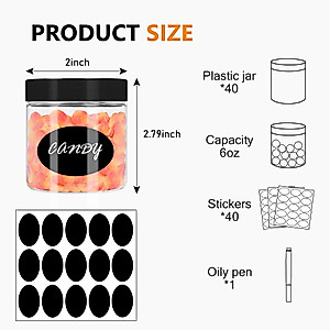 6OZ Plastic Jars with Black Lids 40Pcs Empty Plastic Pot Jars Round Refillable Clear Slime Containers Jars Airtight Plastic Storage Jars for Travel Storage Home Kitchen Food Slime Making